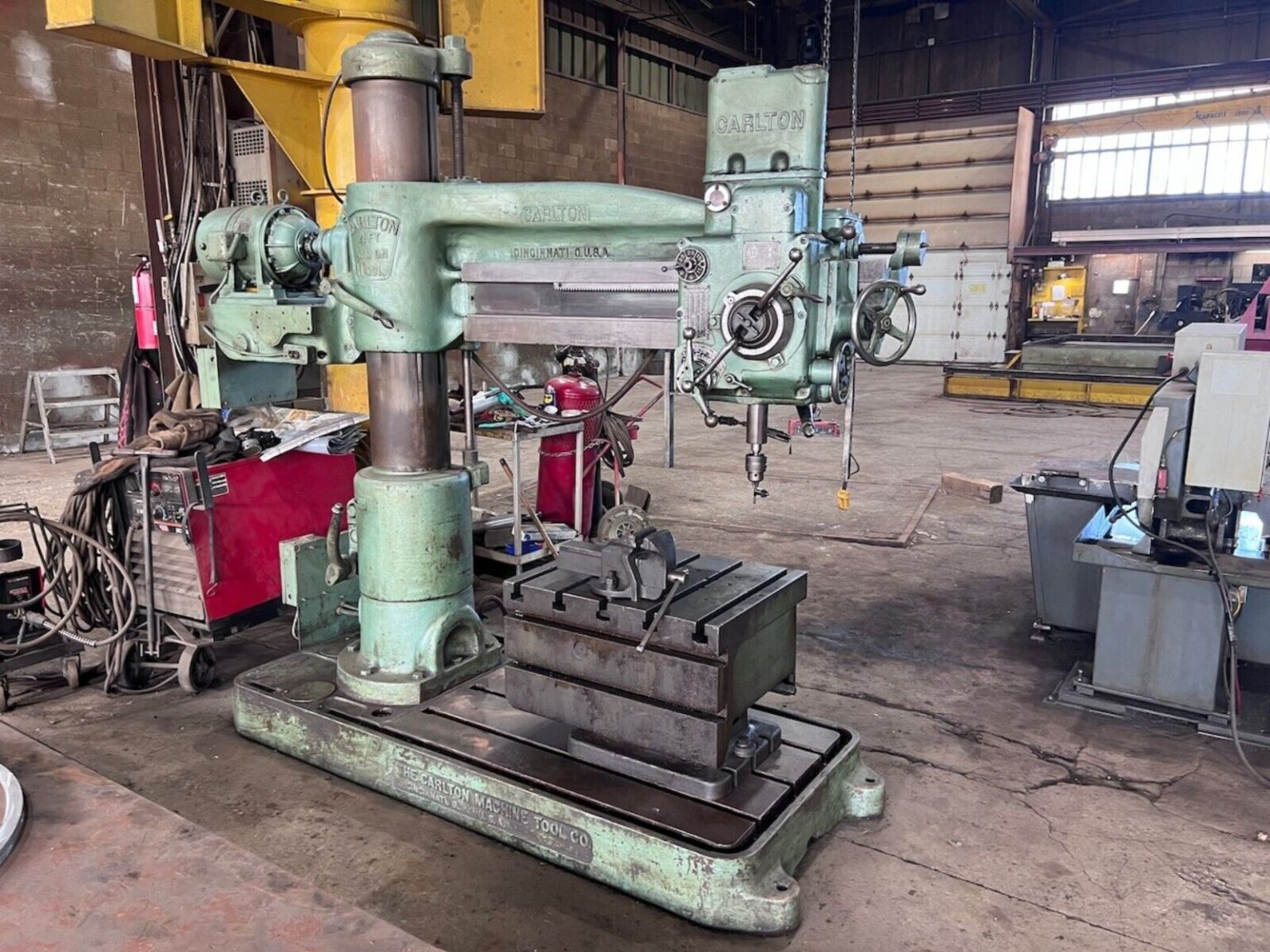 4' x 11" Radial Drill, Carlton, power elevation & clamp. Tilting Box ...